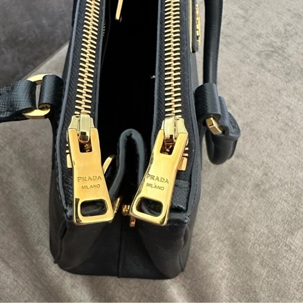 Prada | Bags | Prada Galleria Small Black Saffiano Leather Gold ...